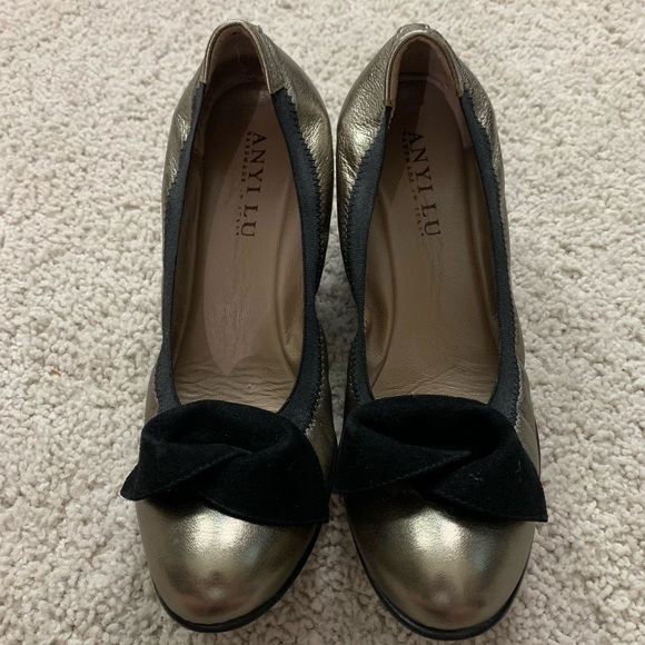 Anyi Lu | Shoes | Womens Anyi Lu Metallic Bronze Leather Barbara Black ...